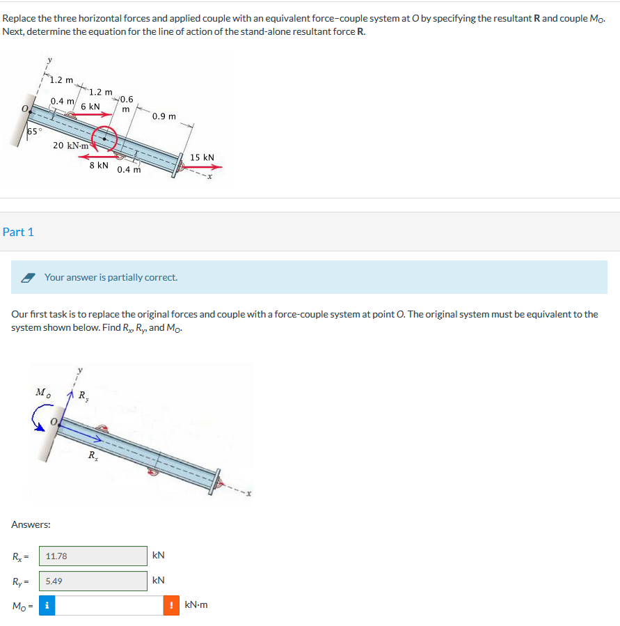 Solved Replace the three horizontal forces and applied | Chegg.com