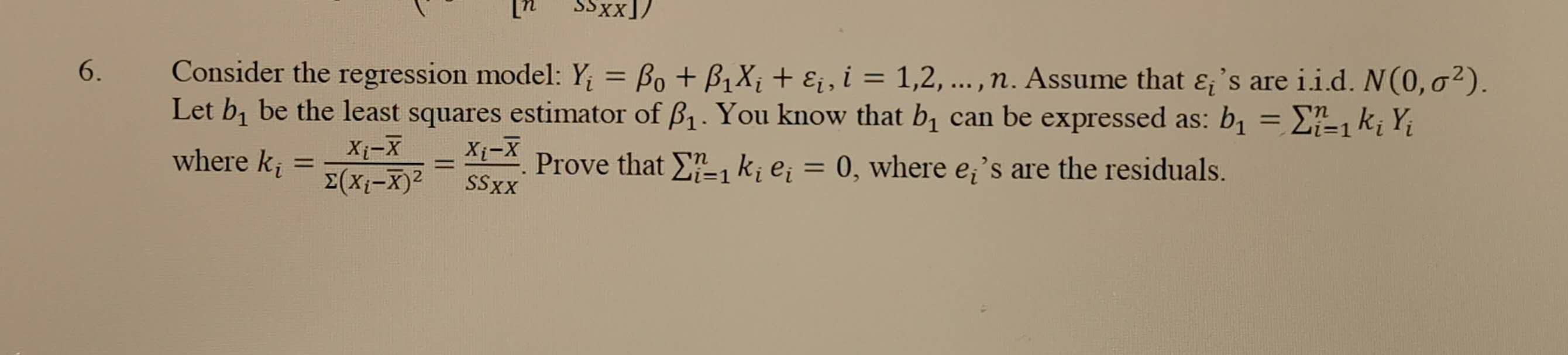 Solved SSxx] 6. Consider the regression model: Y; = Be + | Chegg.com