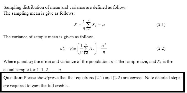 Solved Sampling distribution of mean and variance are | Chegg.com