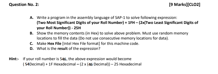 Solved Question No. 2: [9 Marks][CLO2] A. Write a program in | Chegg.com