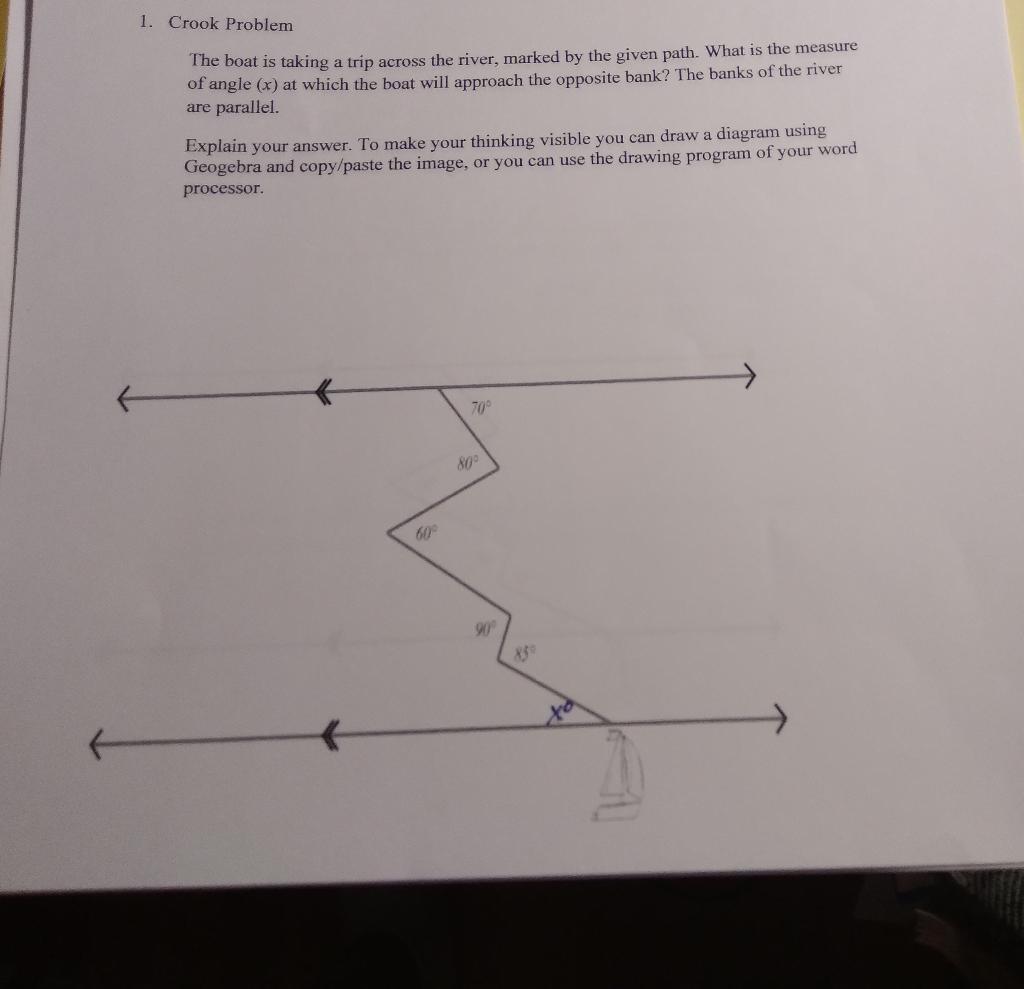 Solved Crook Problem The boat is taking a trip across the | Chegg.com