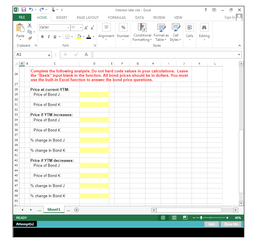 Solved X AS Interest rate risk - Excel ? El 5 x 1 FILE HOME | Chegg.com