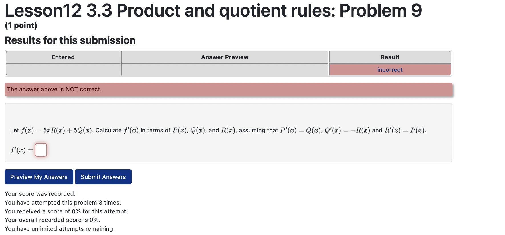 Solved Lesson12 3.3 Product and quotient rules: Problem 9 (1 | Chegg.com