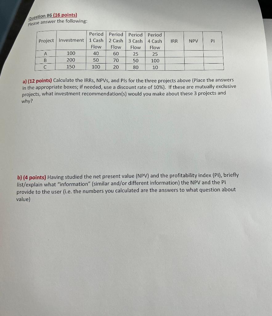 Solved question #6 (16 points) please answer the following: | Chegg.com