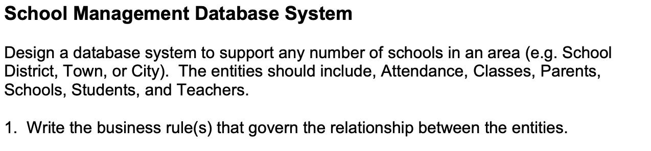 Solved School Management Database System Design A Database 