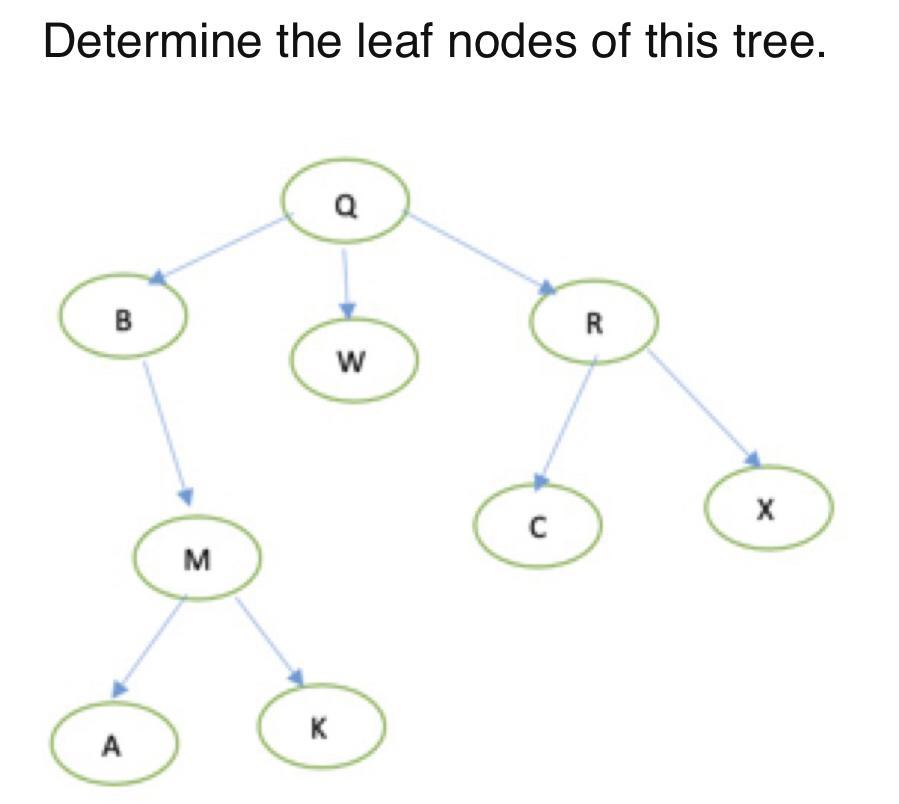 Solved Determine The Leaf Nodes Of This Tree Q B R W х M K 4547
