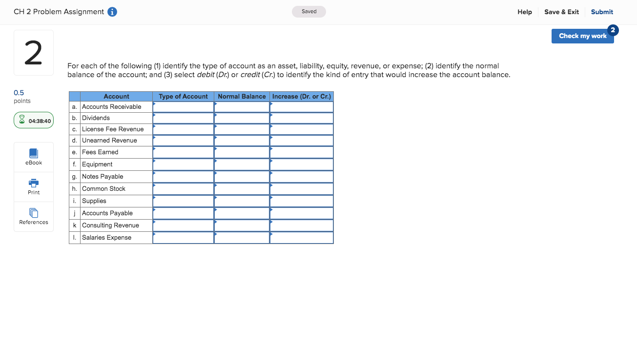 Solved CH 2 Problem Assignment i Saved Help Save & Exit | Chegg.com