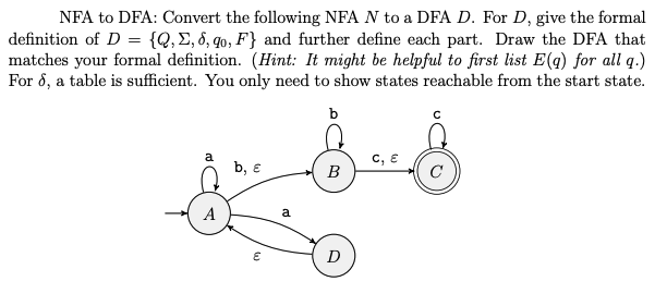 Solved NFA to DFA: Convert the following NFA N to a DFA D. | Chegg.com