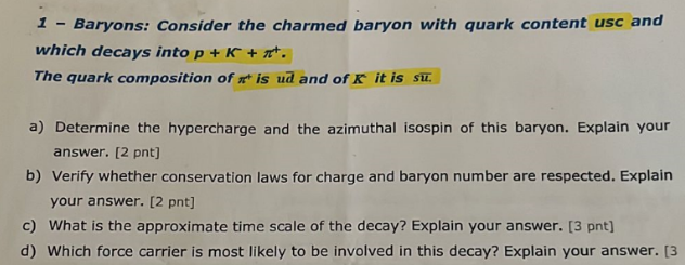 Solved 1 - Baryons: Consider the charmed baryon with quark | Chegg.com