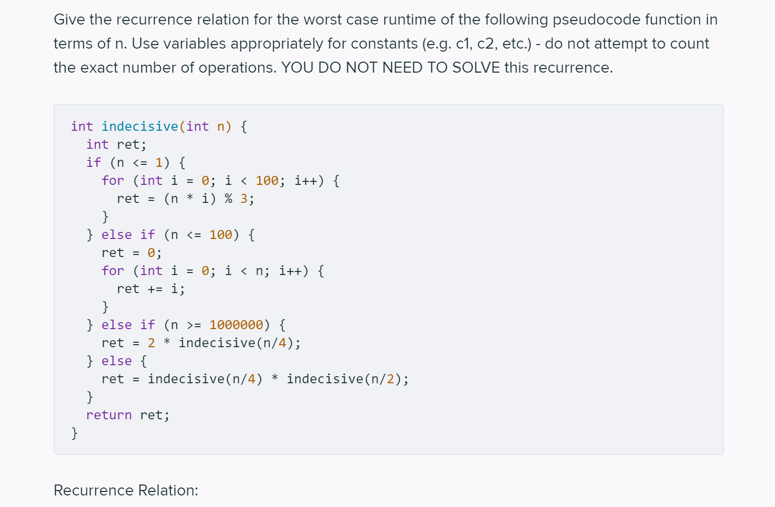 Solved Give the recurrence relation for the worst case | Chegg.com