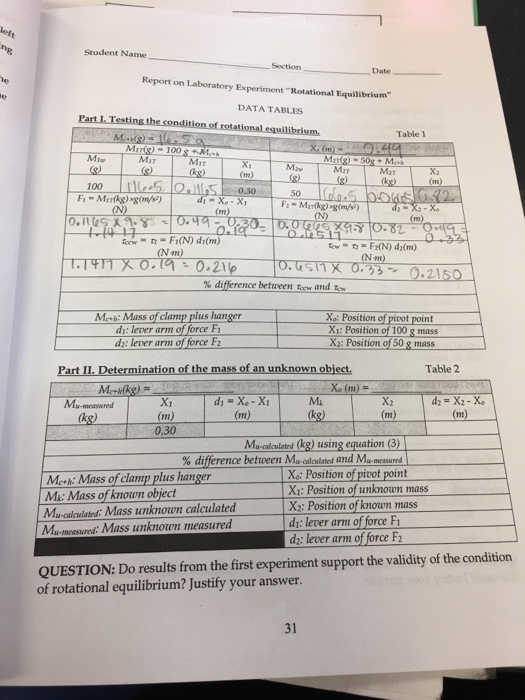 Solved Student Name Date . Report on Laboratory Experiment | Chegg.com