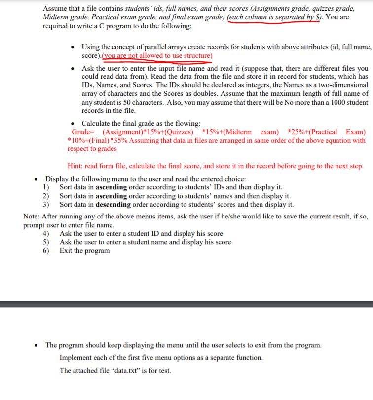 Solved Assume that a file contains students' ids, full | Chegg.com