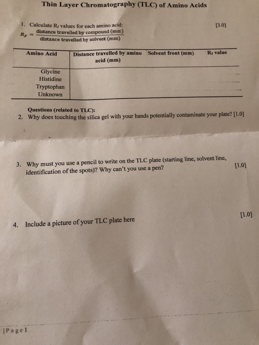 Thin Layer Chromatography (TLC) of Amino Acids I. | Chegg.com
