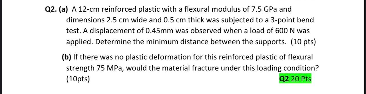 Solved Q2. (a) A 12-сm reinforced plastic with a flexural | Chegg.com