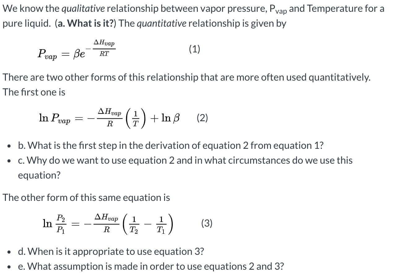 Solved We know the qualitative relationship between vapor | Chegg.com