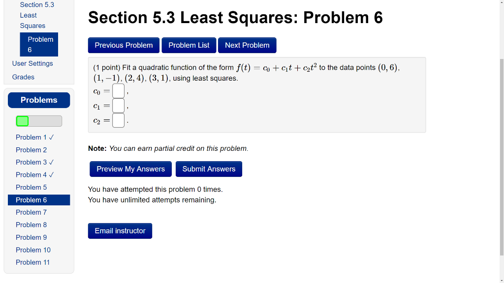 Solved Section 5.3 Least Squares Problem 6 Section 5.3 Least | Chegg.com