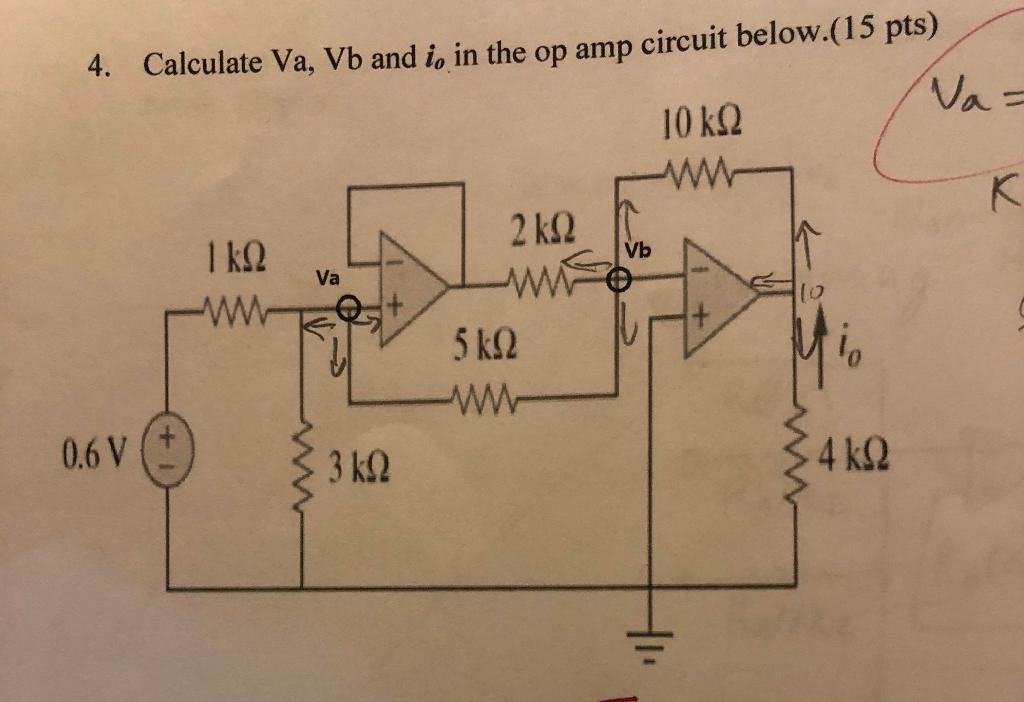 Solved 4. Calculate Va,Vb and io in the op amp circuit | Chegg.com
