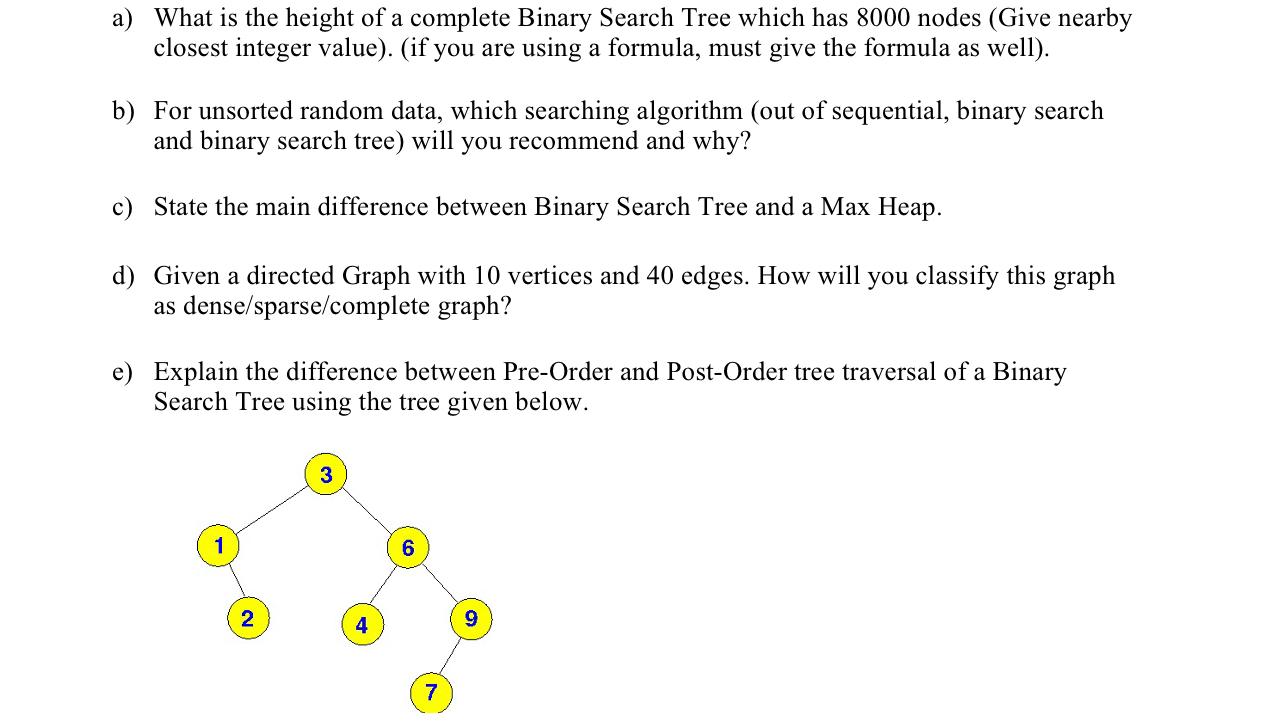 Solved a) What is the height of a complete Binary Search | Chegg.com