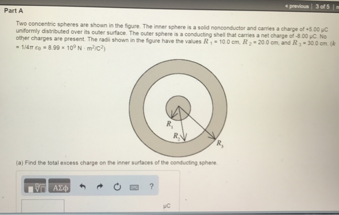 Solved previous l 3 of 5 l m Part A Two concentric spheres | Chegg.com