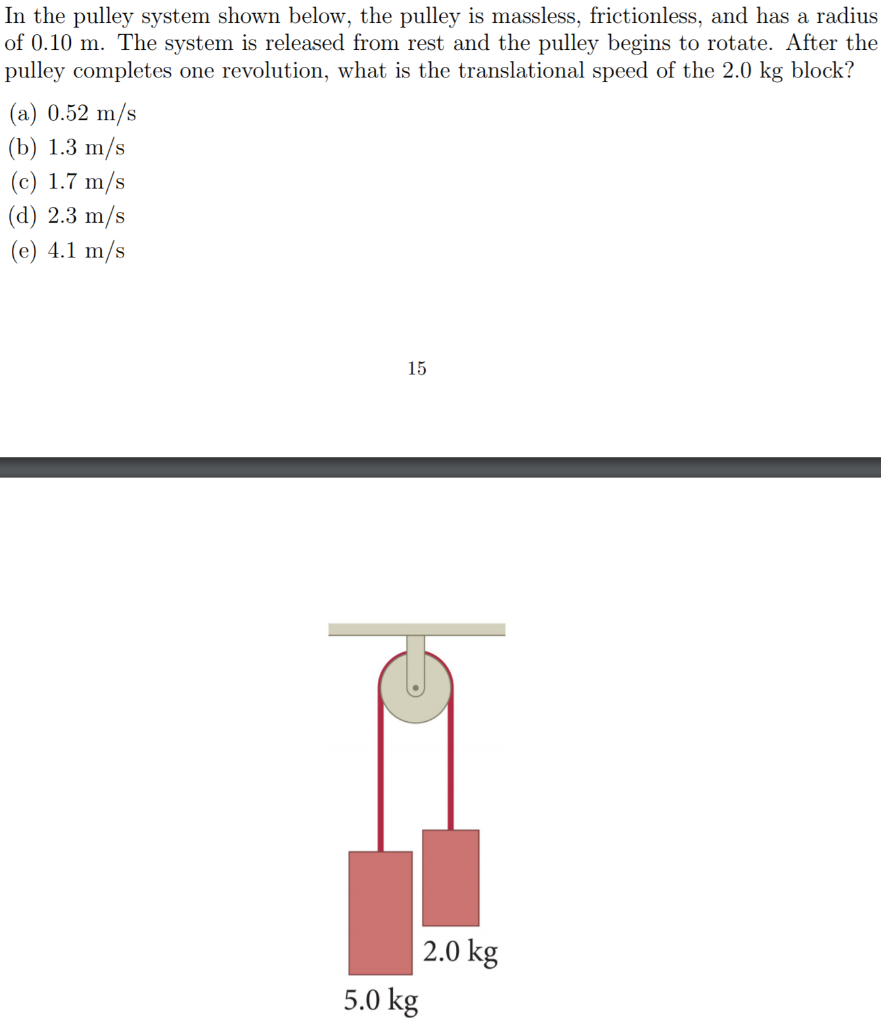 Solved In the pulley system shown below, the pulley is | Chegg.com