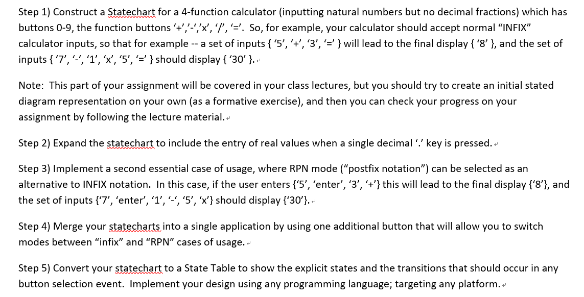 Step 1) Construct a Statechart for a 4-function | Chegg.com