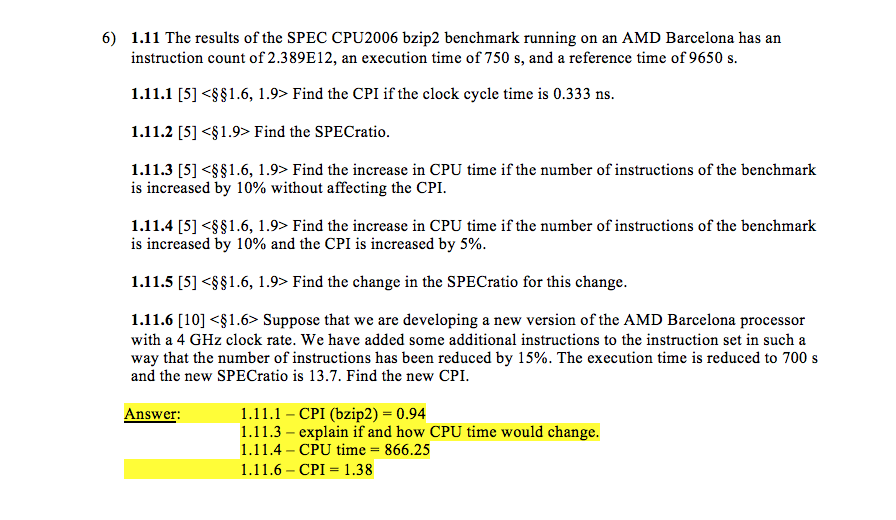 Solved 6) 1.11 The results of the SPEC CPU2006 bzip2 | Chegg.com