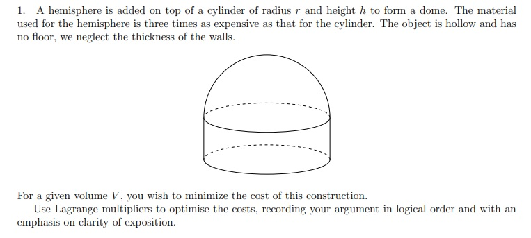Solved A hemisphere is added on top of a cylinder of radius | Chegg.com
