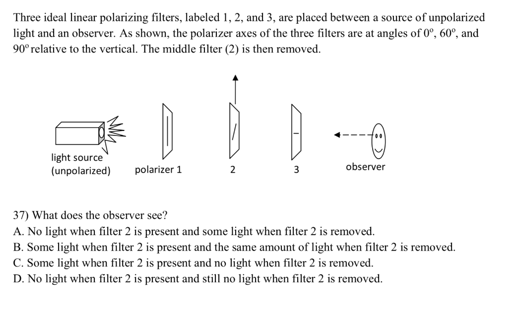 Solved Three ideal linear polarizing filters, labeled 1, 2, | Chegg.com