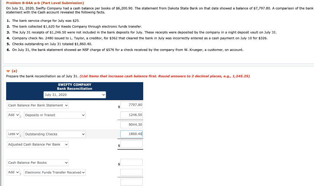 Solved Problem 8-04A a-b (Part Level Submission) On July 31, | Chegg.com