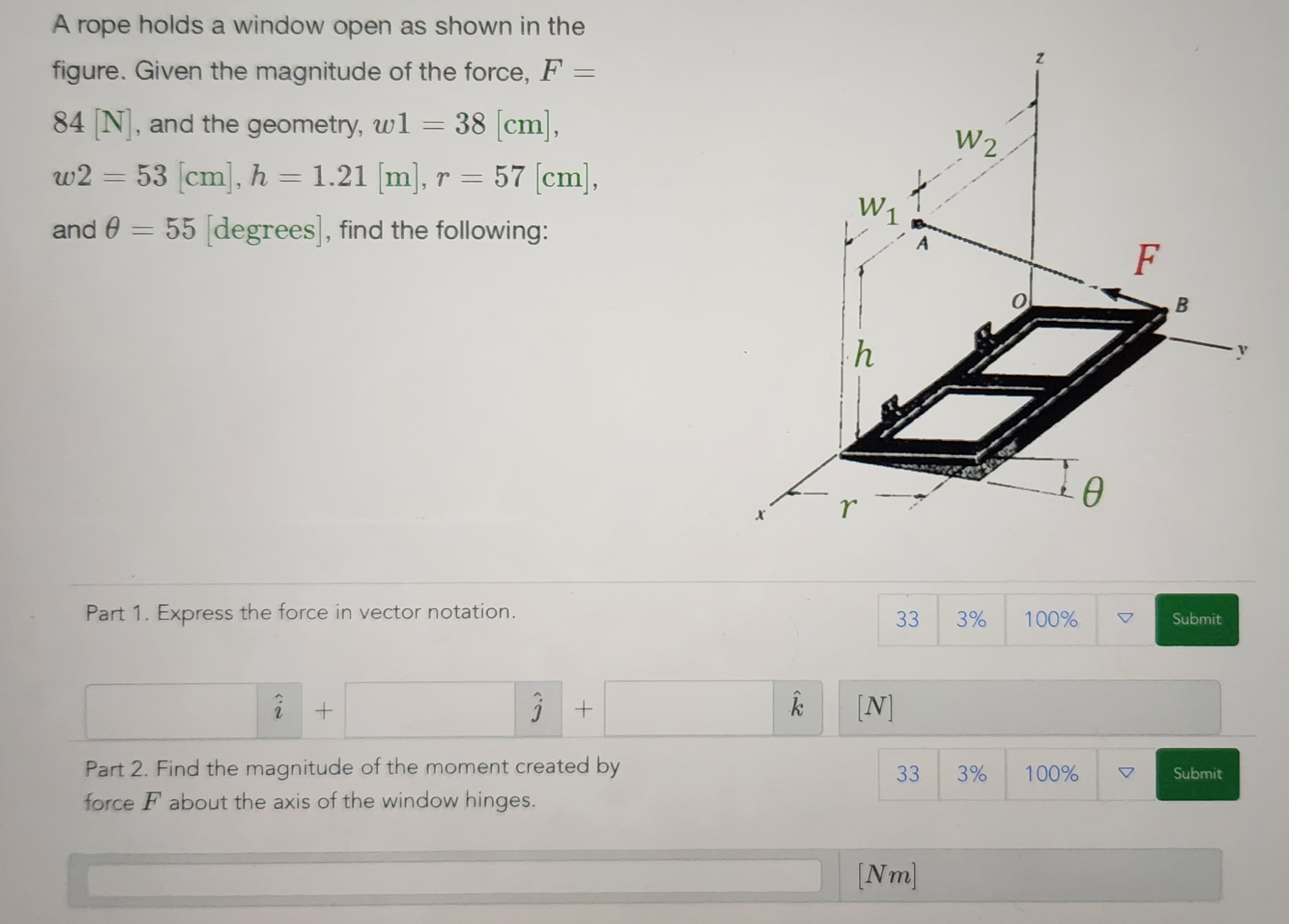 Solved A rope holds a window open as shown in the figure. | Chegg.com