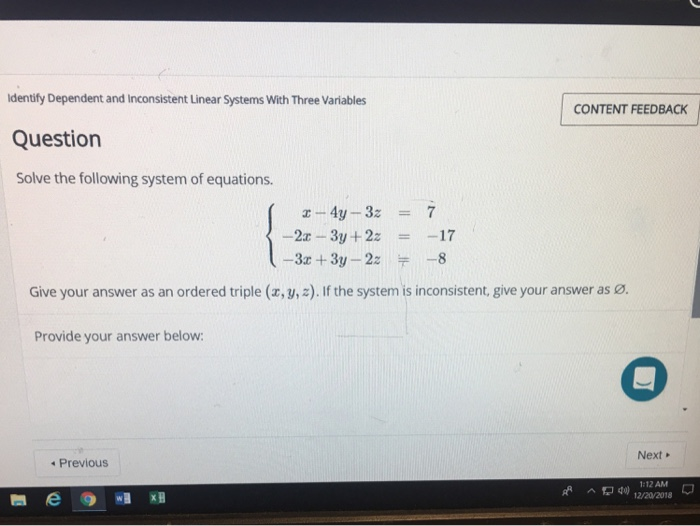 Solved Identify Dependent and Inconsistent Linear Systems | Chegg.com