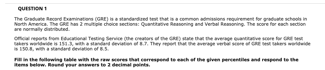 Solved QUESTION 1 The Graduate Record Examinations (GRE) is | Chegg.com