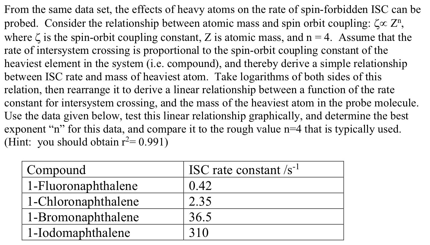 Solved From the same data set, the effects of heavy atoms on | Chegg.com