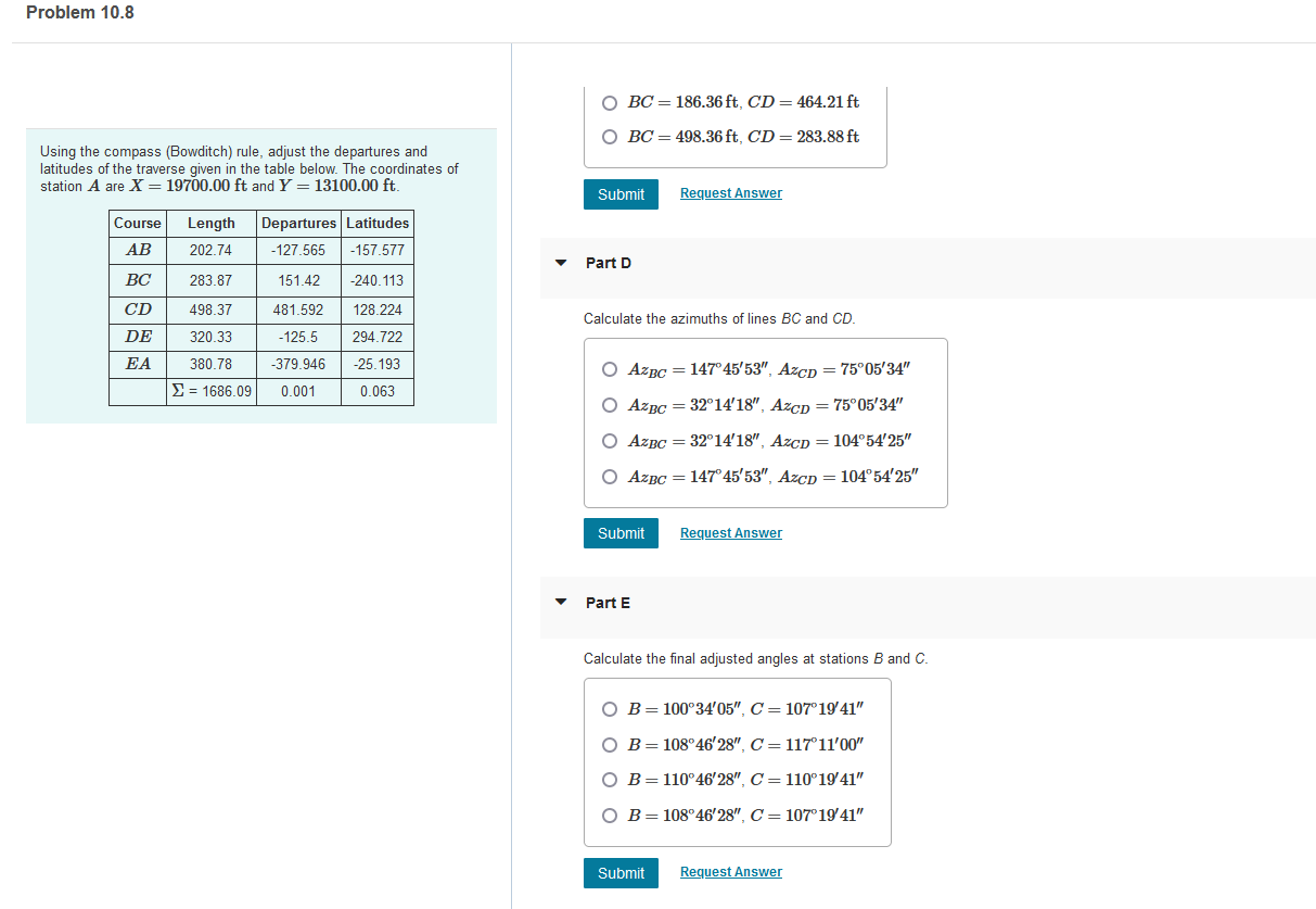Solved Using the compass (Bowditch) rule, adjust the | Chegg.com