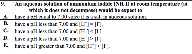 Solved 9. An aqueous solution of ammonium iodide (NH4I) at | Chegg.com