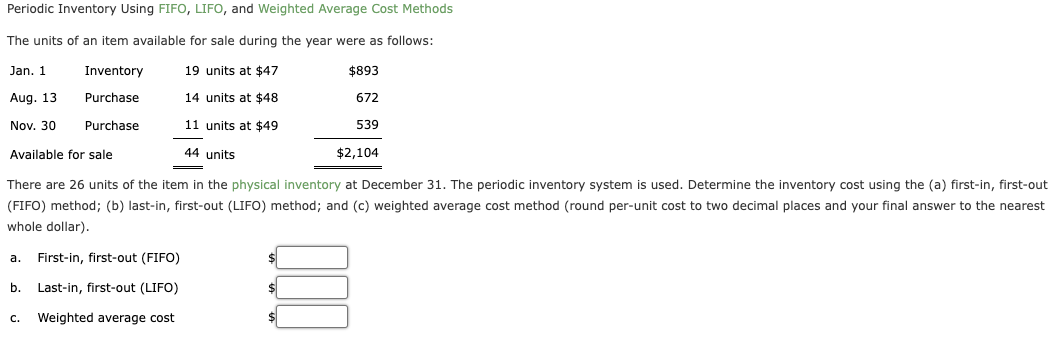 Solved Periodic Inventory Using FIFO, LIFO, and Weighted | Chegg.com