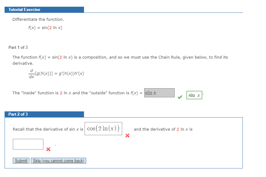 Solved Tutorial Exercise Differentiate the function. f(x) = | Chegg.com