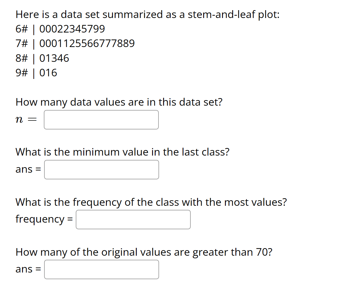 Solved Here is a data set summarized as a stem-and-leaf | Chegg.com