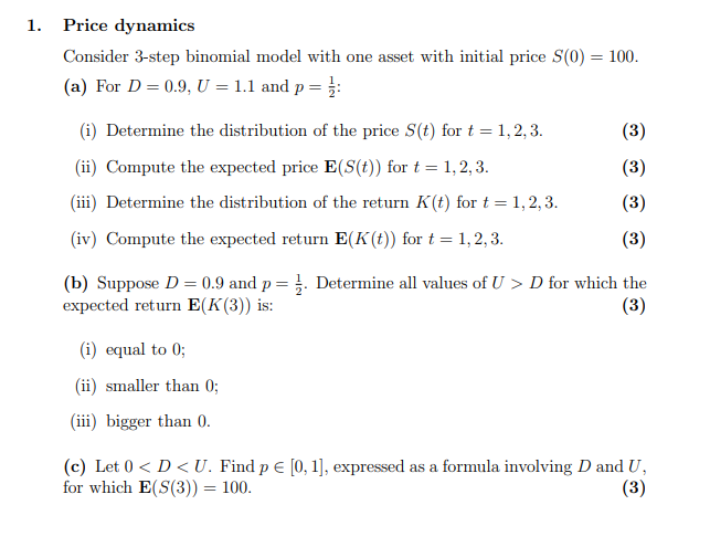 Price dynamics Consider 3-step binomial model with | Chegg.com