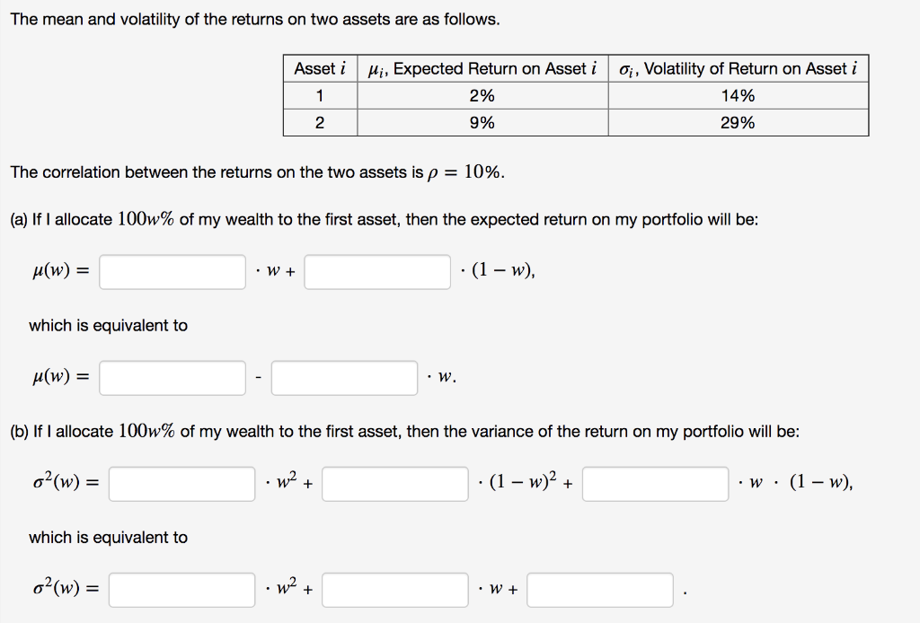 Solved The mean and volatility of the returns on two assets | Chegg.com