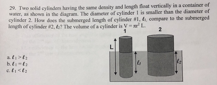 Solved 29. Two solid cylinders having the same density and | Chegg.com