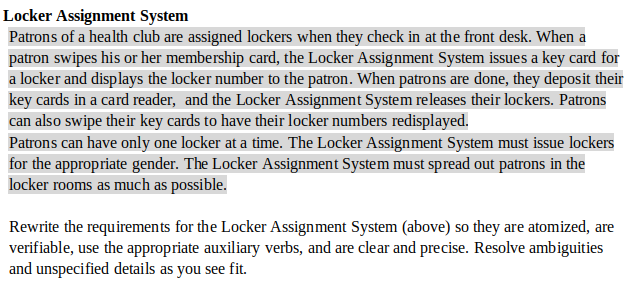 Solved Locker Assignment System Patrons of a health club are | Chegg.com