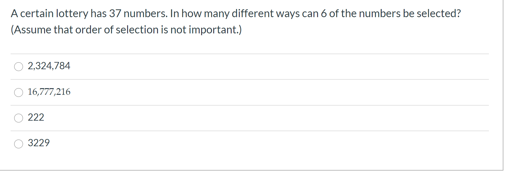 Solved A certain lottery has 37 numbers. In how many | Chegg.com
