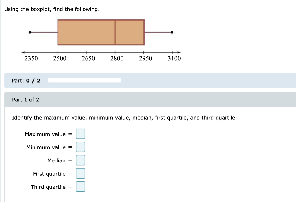Solved Using the boxplot, find the following. 2350 2500 2650 | Chegg.com