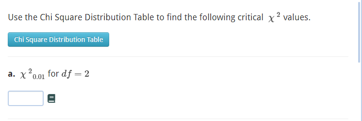 Solved Use the Chi Square Distribution Table to find the | Chegg.com