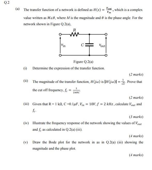 Solved Q.2 (a) The transfer function of a network is defined | Chegg.com