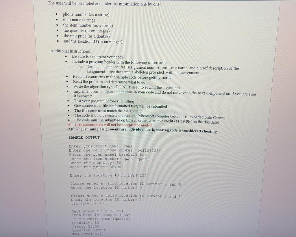 Solved You will write a program that will calculate the tax | Chegg.com