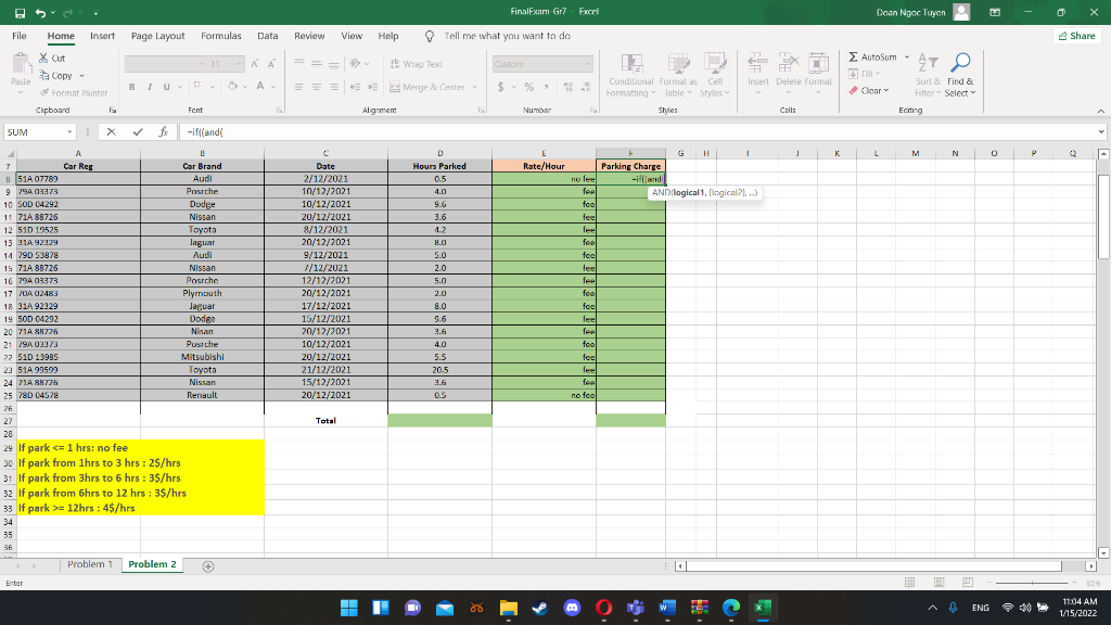 FinalExam G7 Excel [Gun Muc Tuyen File Home Insert | Chegg.com