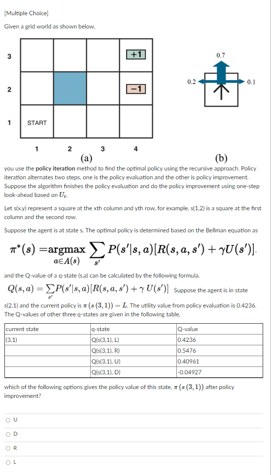 Solved [Multiple Choice) Given a grid world as shown below. | Chegg.com