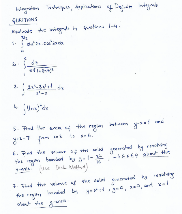 Solved of Definite Integrals Integration Techniques, | Chegg.com